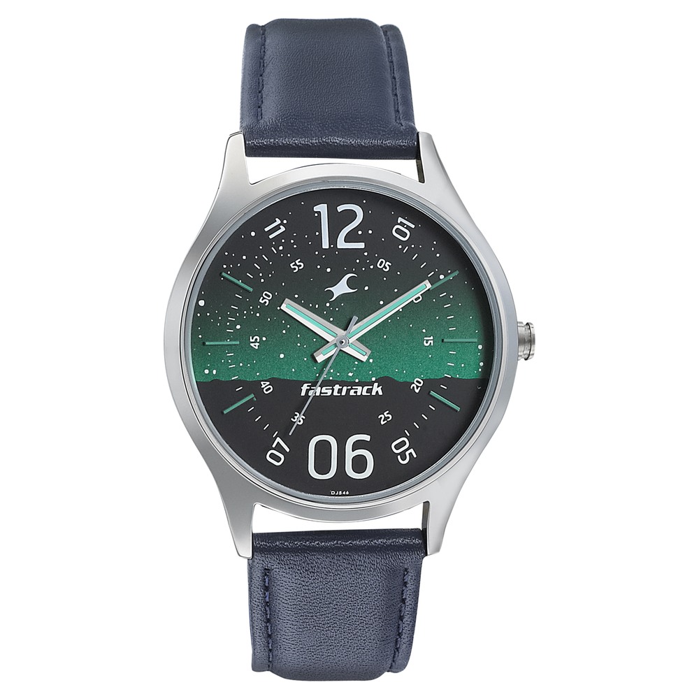 Buy Online Fastrack Space Rover Quartz Analog Green Dial Leather Strap ...