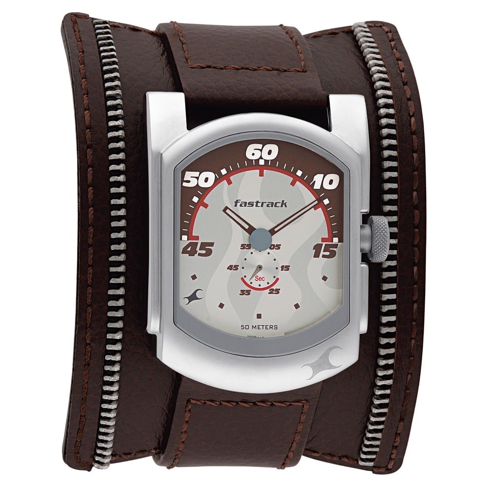 Buy Online Fastrack Quartz Analog Silver Dial Leather Strap Watch for ...