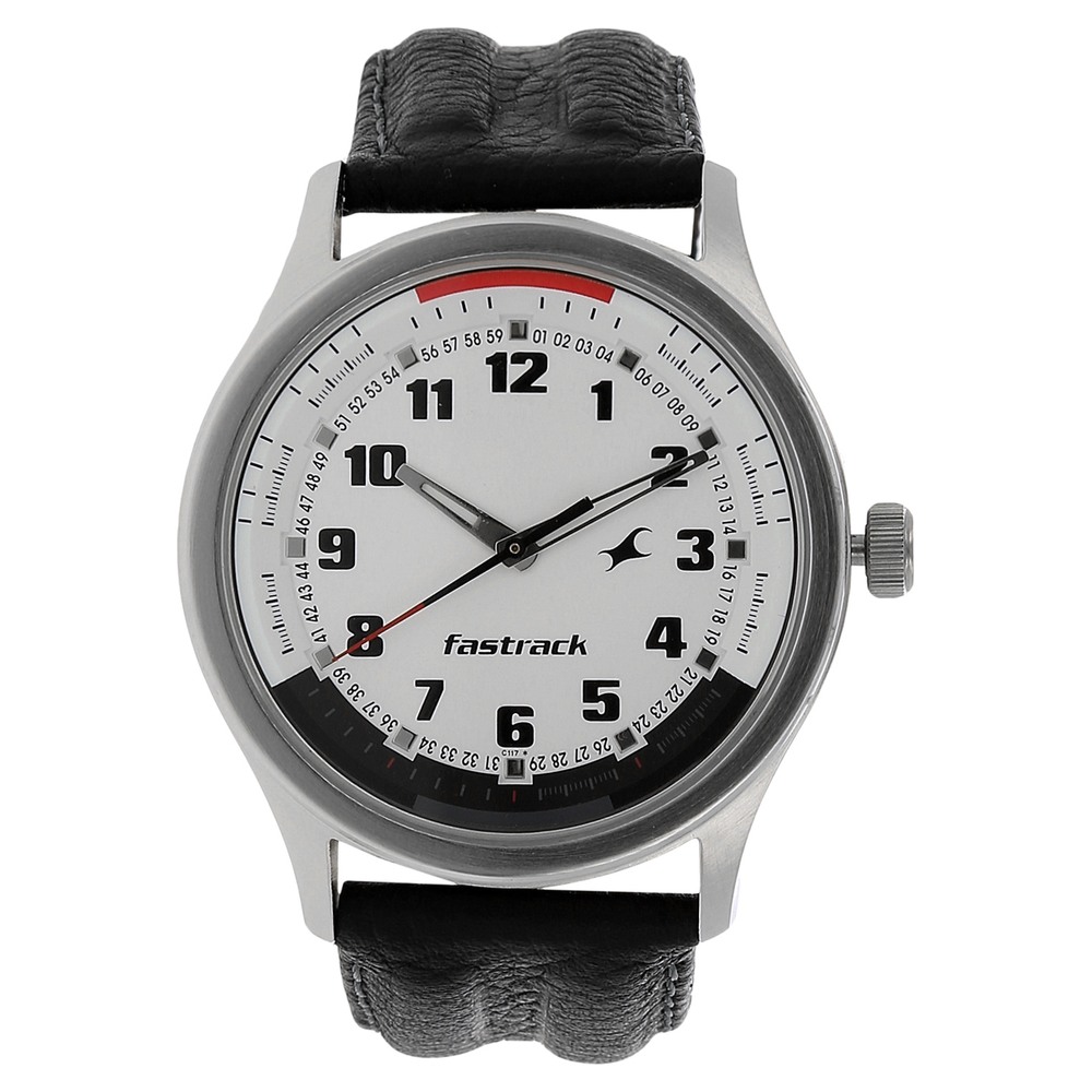 Buy Online Fastrack Quartz Analog Silver Dial Leather Strap Watch for ...