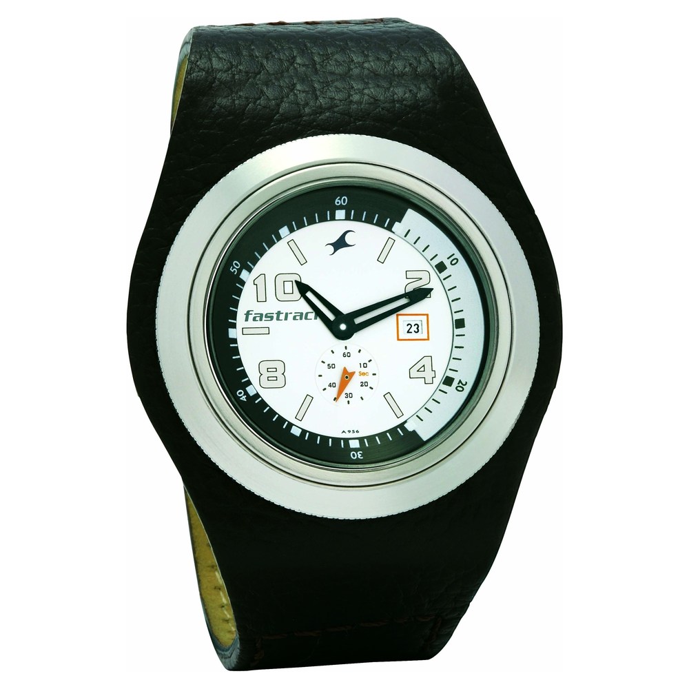 Buy Online Fastrack Quartz Analog Silver Dial Leather Strap Watch for ...