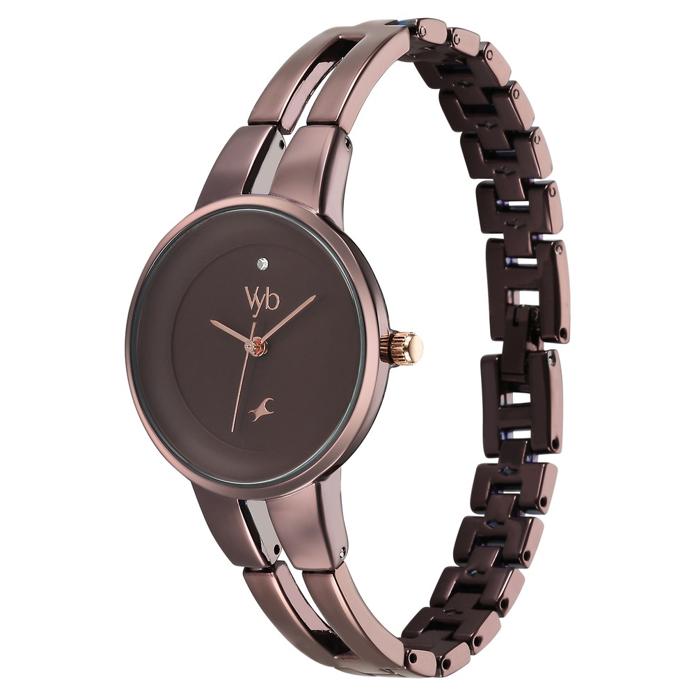 Buy Online Fastrack Vyb Halo Quartz Analog Brown Dial Metal Strap Watch ...