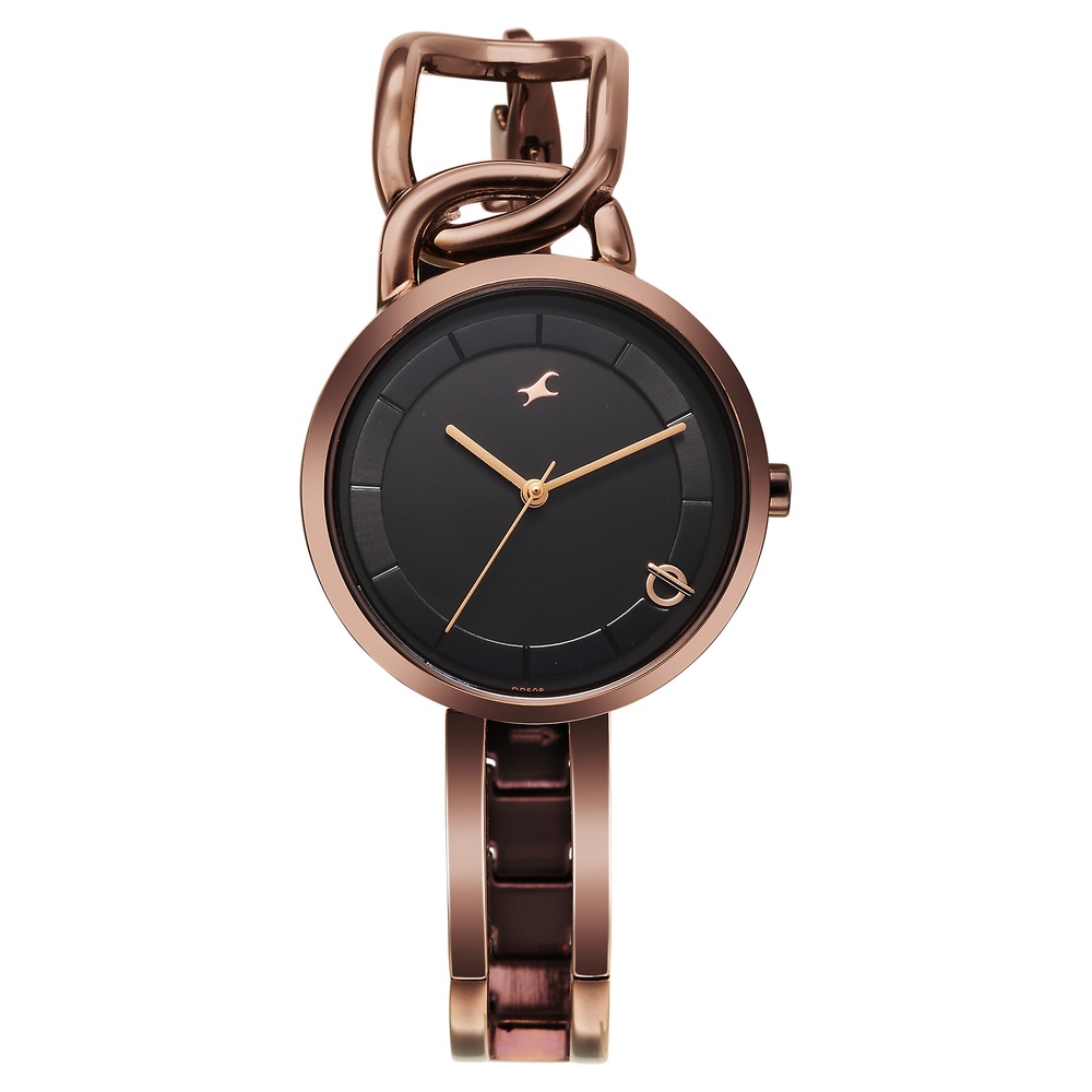 Buy Online Fastrack Opulence Quartz Analog Black Dial Brown Metal Strap ...