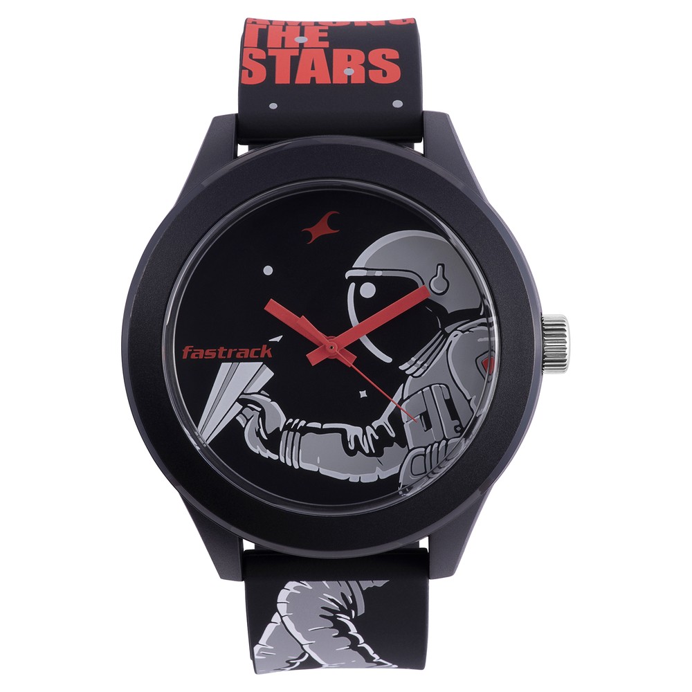 Buy Online Fastrack Space Rover Quartz Analog Black Dial Silicone Strap ...