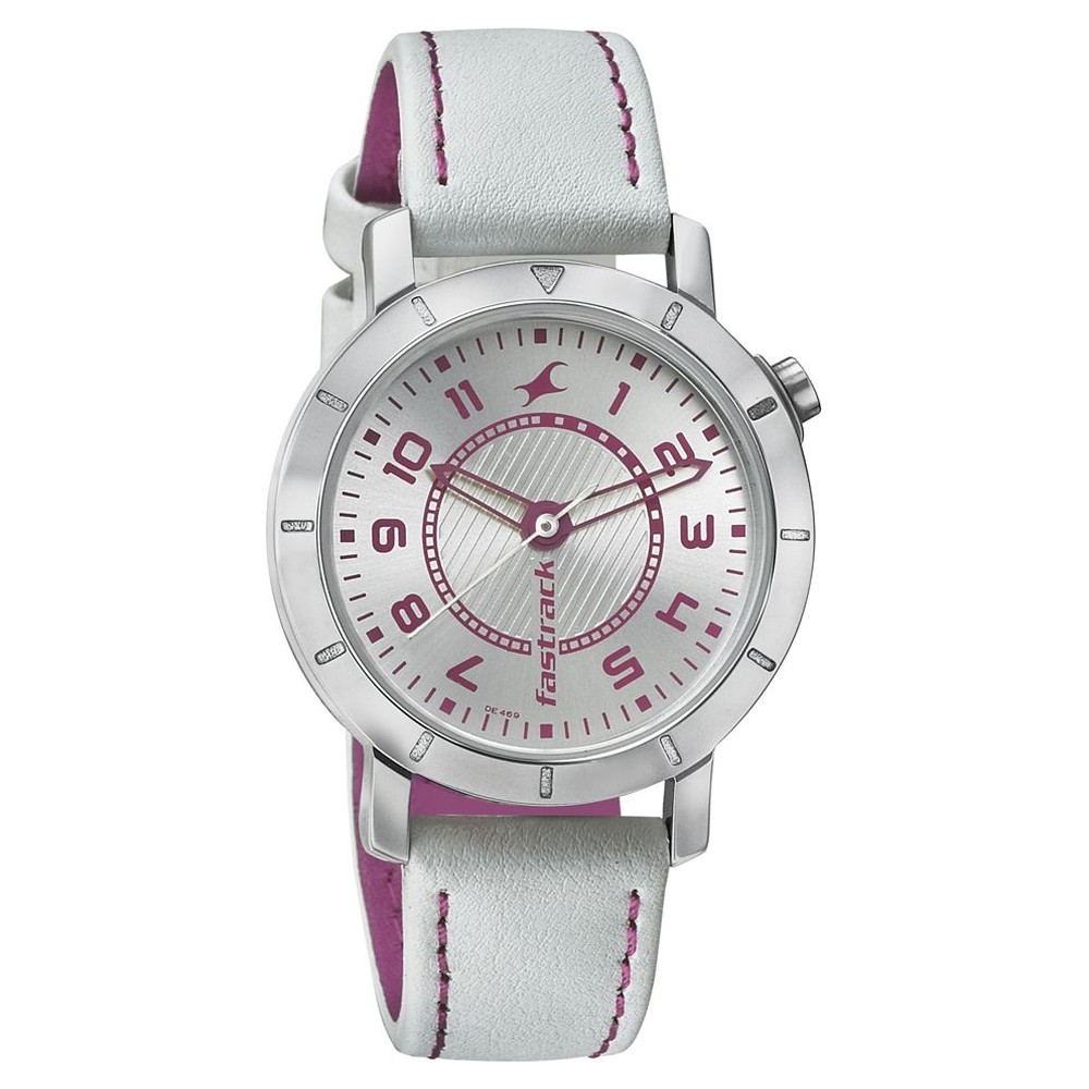 Buy Online Fastrack Quartz Analog Silver Dial Leather Strap Watch for ...