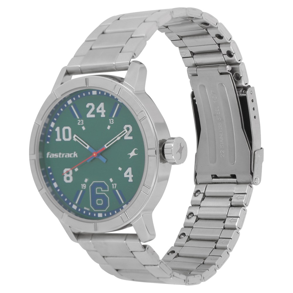 Buy Online Fastrack Varsity Quartz Analog Green Dial Stainless Steel ...