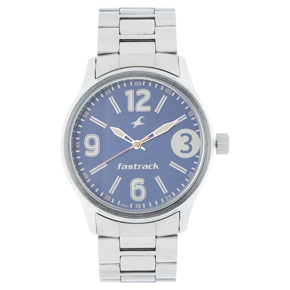 Buy Online Fastrack Bare Basics Quartz Analog Blue Dial Metal Strap ...