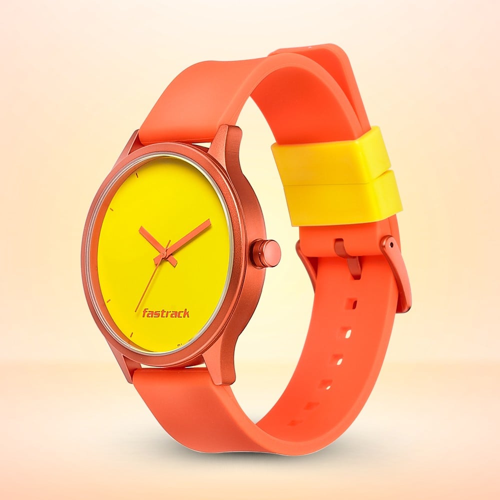 Buy Online Fastrack Topicals Quartz Analog Yellow Dial Silicone Strap ...