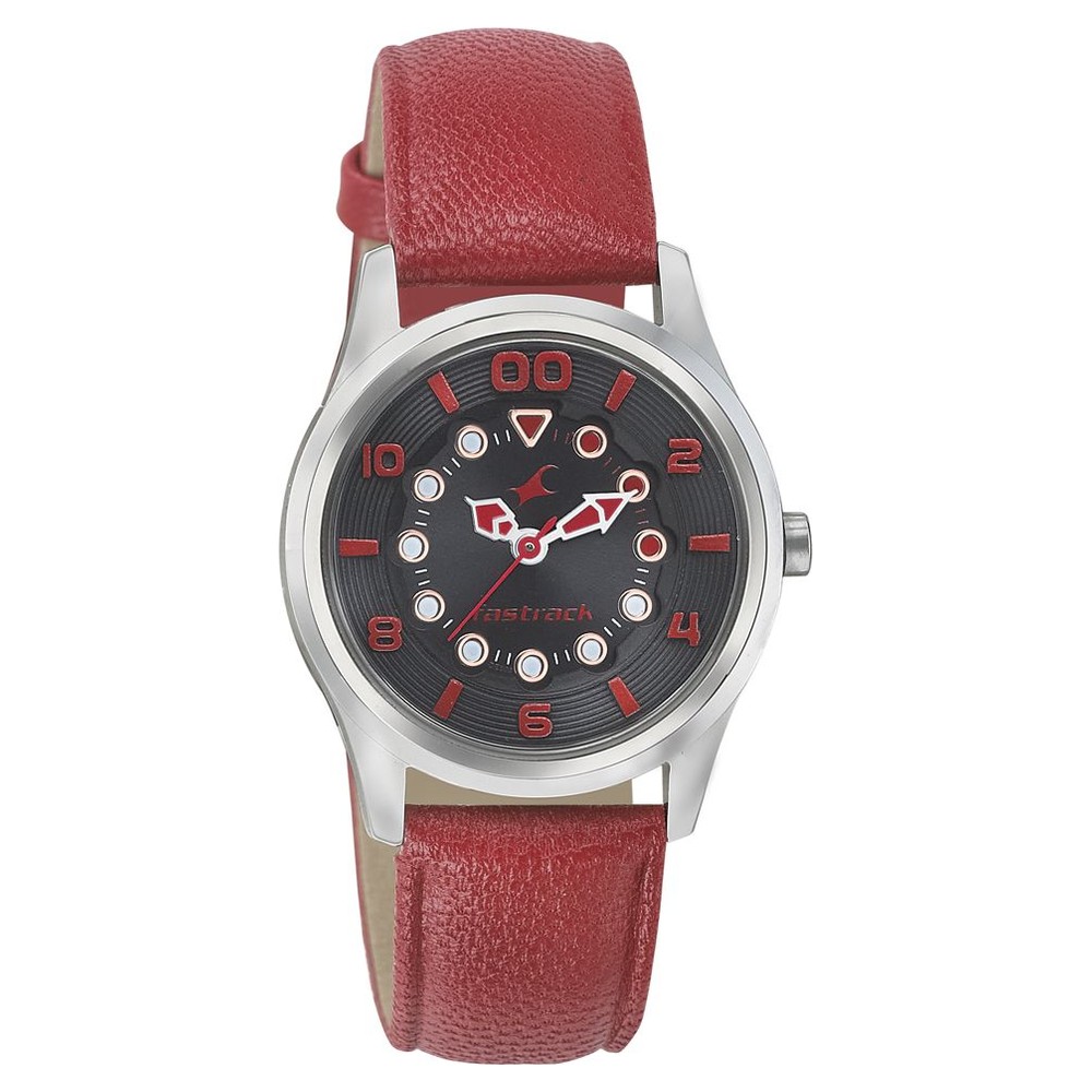 Buy Online Fastrack Quartz Analog Black Dial Leather Strap Watch for ...