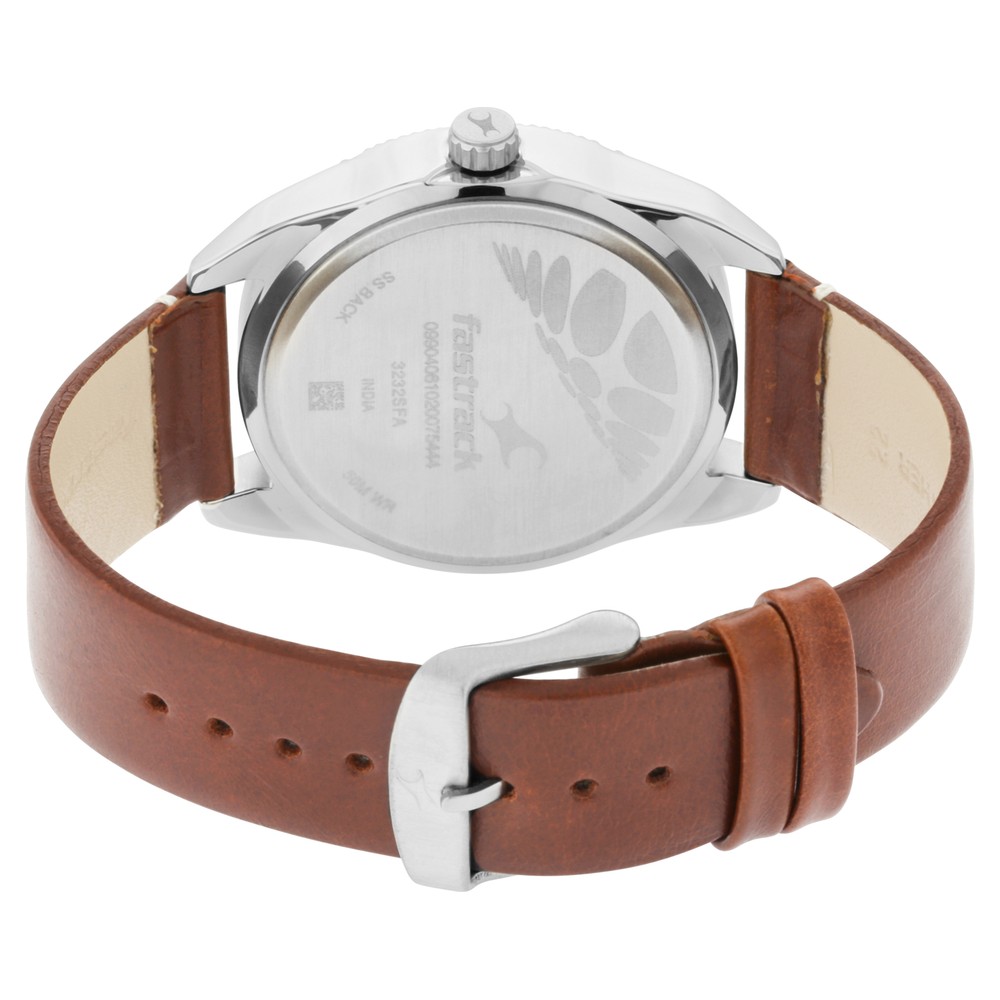 Buy Online Fastrack Quartz Analog Silver Dial Leather Strap Watch for ...