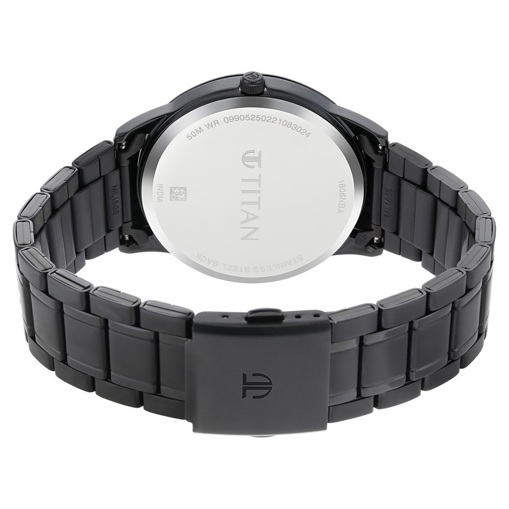 Titan Minimals Quartz Analog With Date Black Dial Black Metal Strap