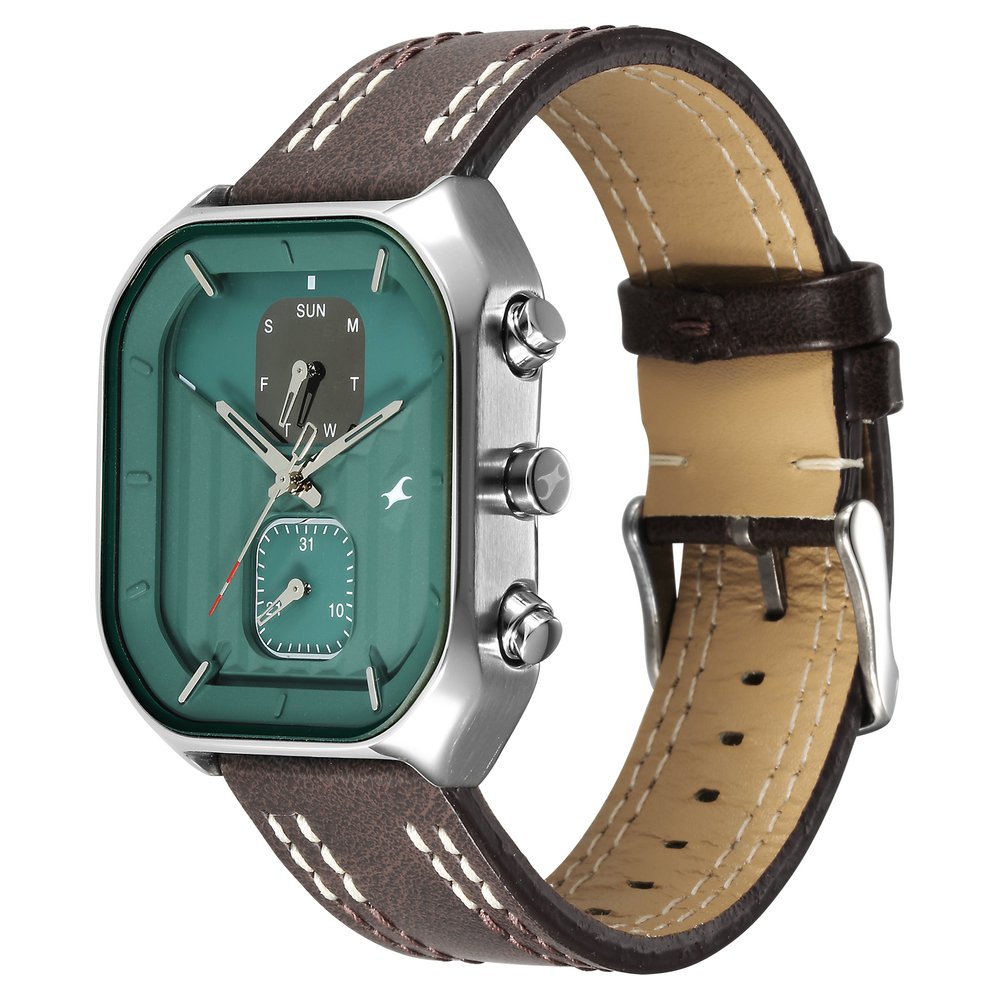 Buy Online Fastrack Fleek Quartz Multifunction Green Dial Leather Strap ...