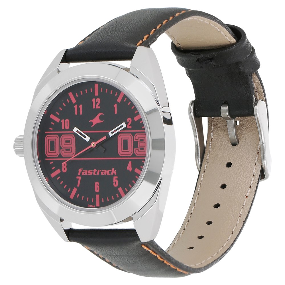 Buy Online Fastrack Varsity Quartz Analog Black Dial Leather Strap ...