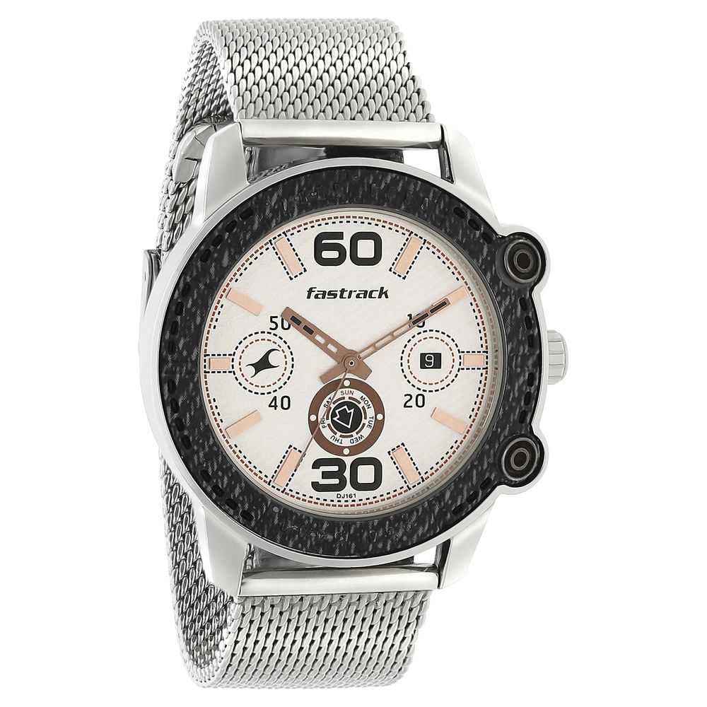 Buy Online Fastrack Denim Quartz Analog with Day and Date Beige Dial ...