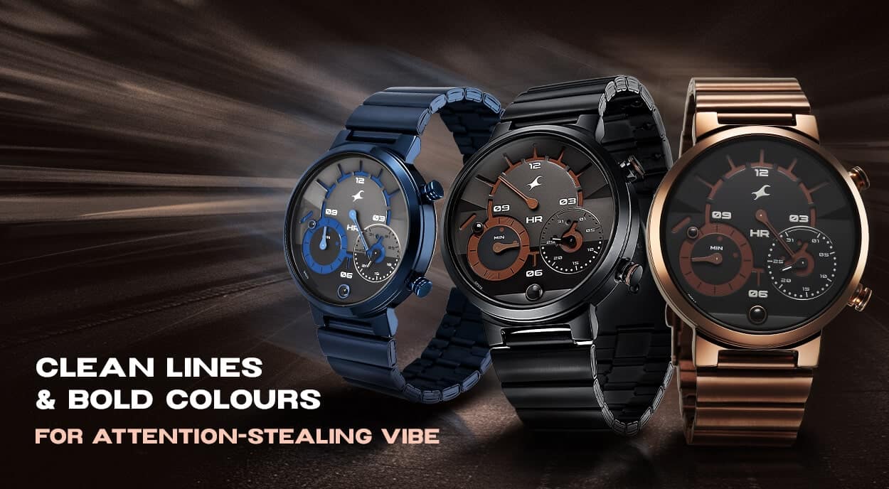 Buy Online Fastrack Gambit Micromotor Black Dial Blue Metal Strap ...