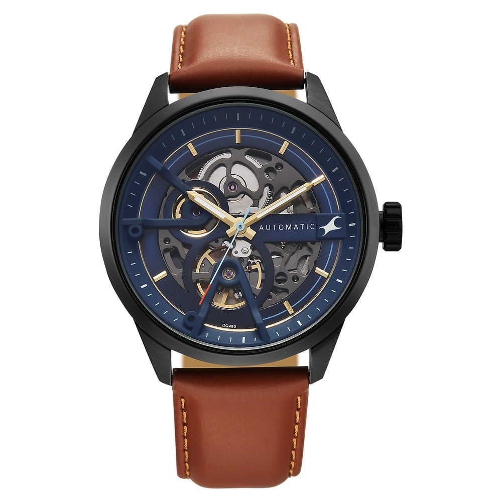 Buy Online Fastrack Automatics Blue Dial Tan Leather Strap Automatic ...