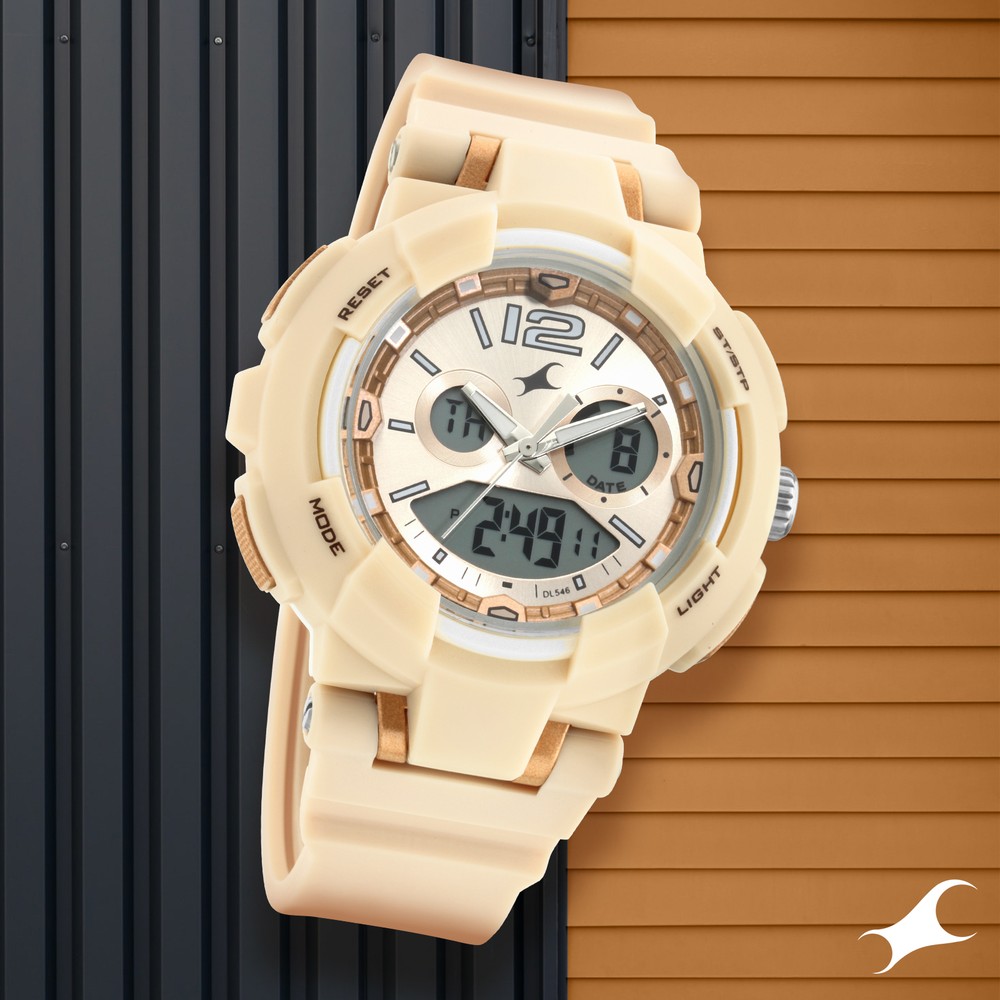 Buy Online Fastrack Street Line Quartz Analog Digital Off White Dial PU ...