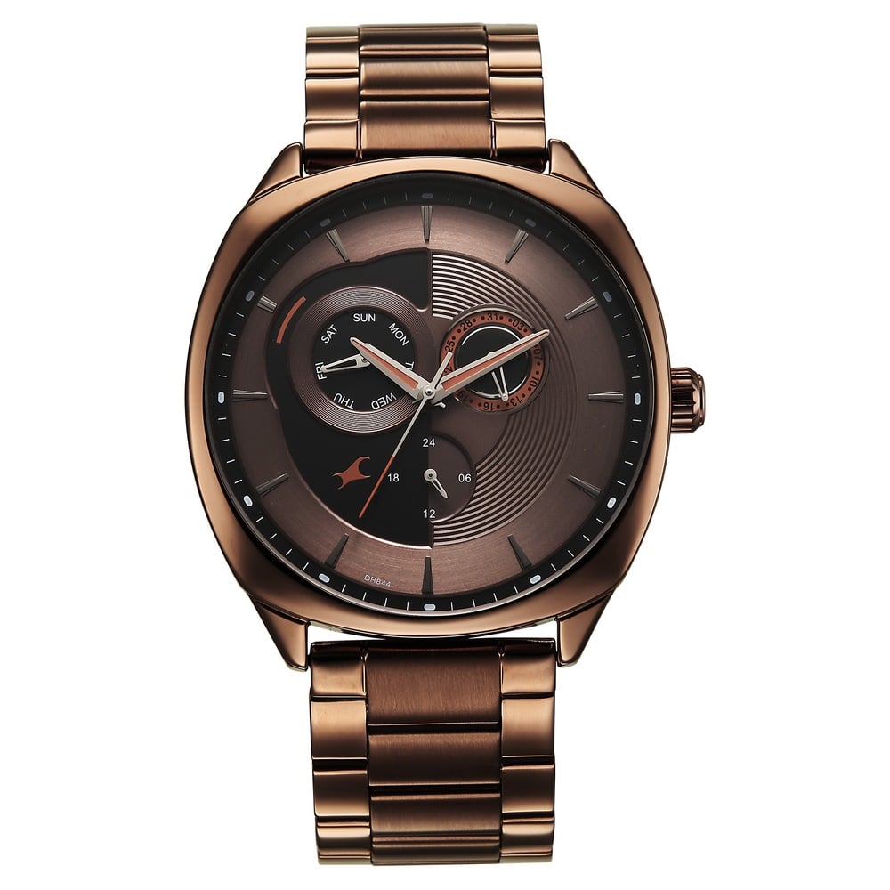 Buy Online Fastrack Tick Tock Quartz Multifunction Brown Dial Stainless ...