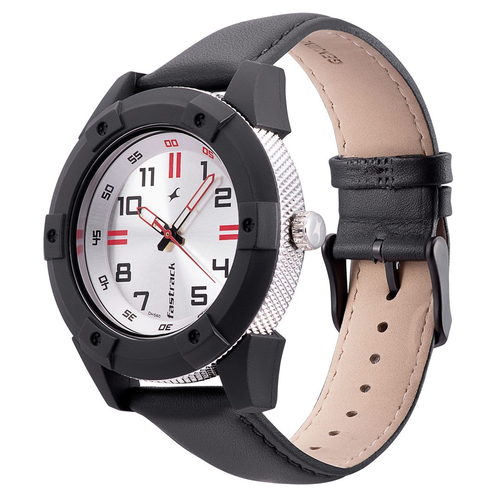 Fastrack Modular Quartz Analog Silver Dial Leather Strap Watch for Guys