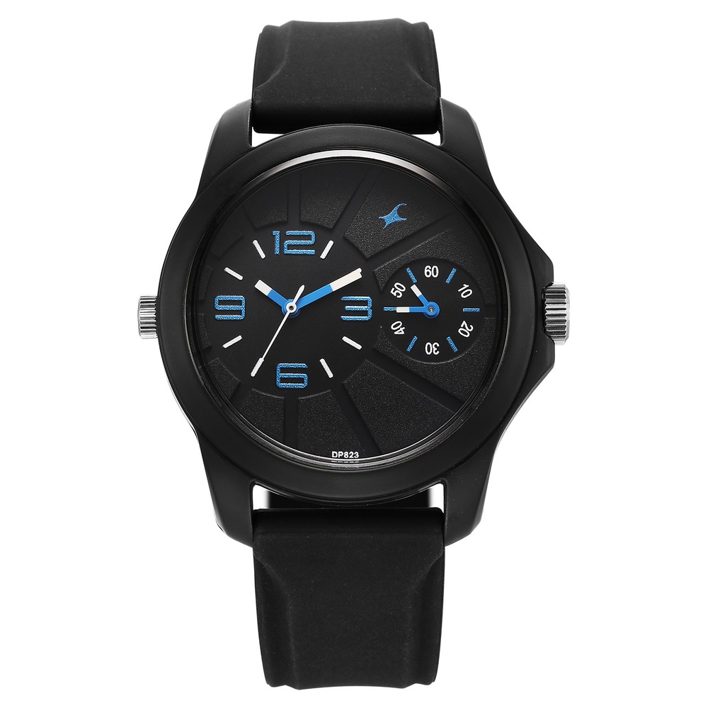 Buy Online Fastrack Dual Time Quartz Analog Black Dial Silicone Strap ...