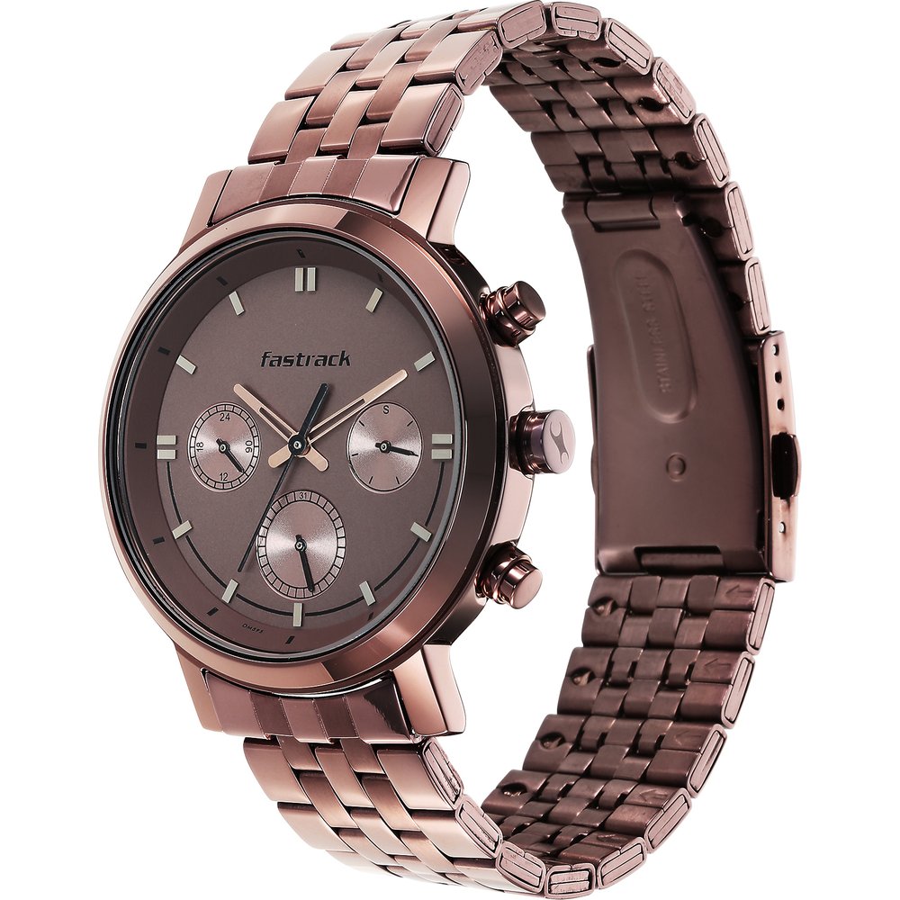 Buy Online Fastrack Tick Tock Quartz Multifunction Brown Dial Metal ...