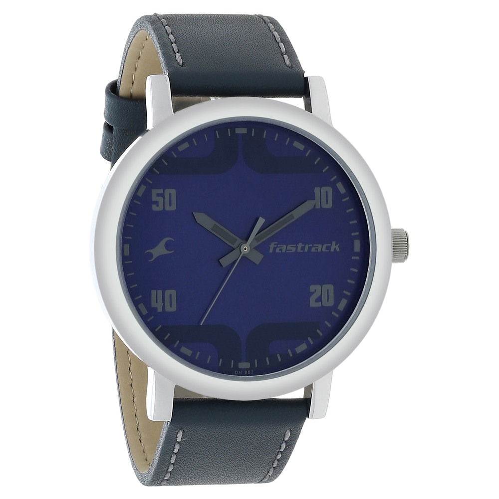 Buy Online Fastrack Bold Quartz Analog Blue Dial Leather Strap Watch ...