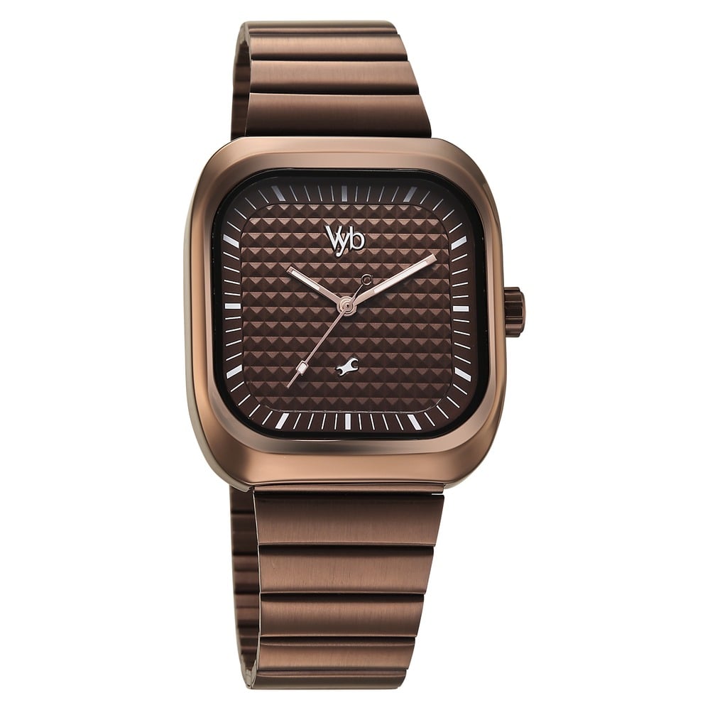 Buy Online Fastrack Vyb Maverick Quartz Analog Brown Dial Metal Strap ...