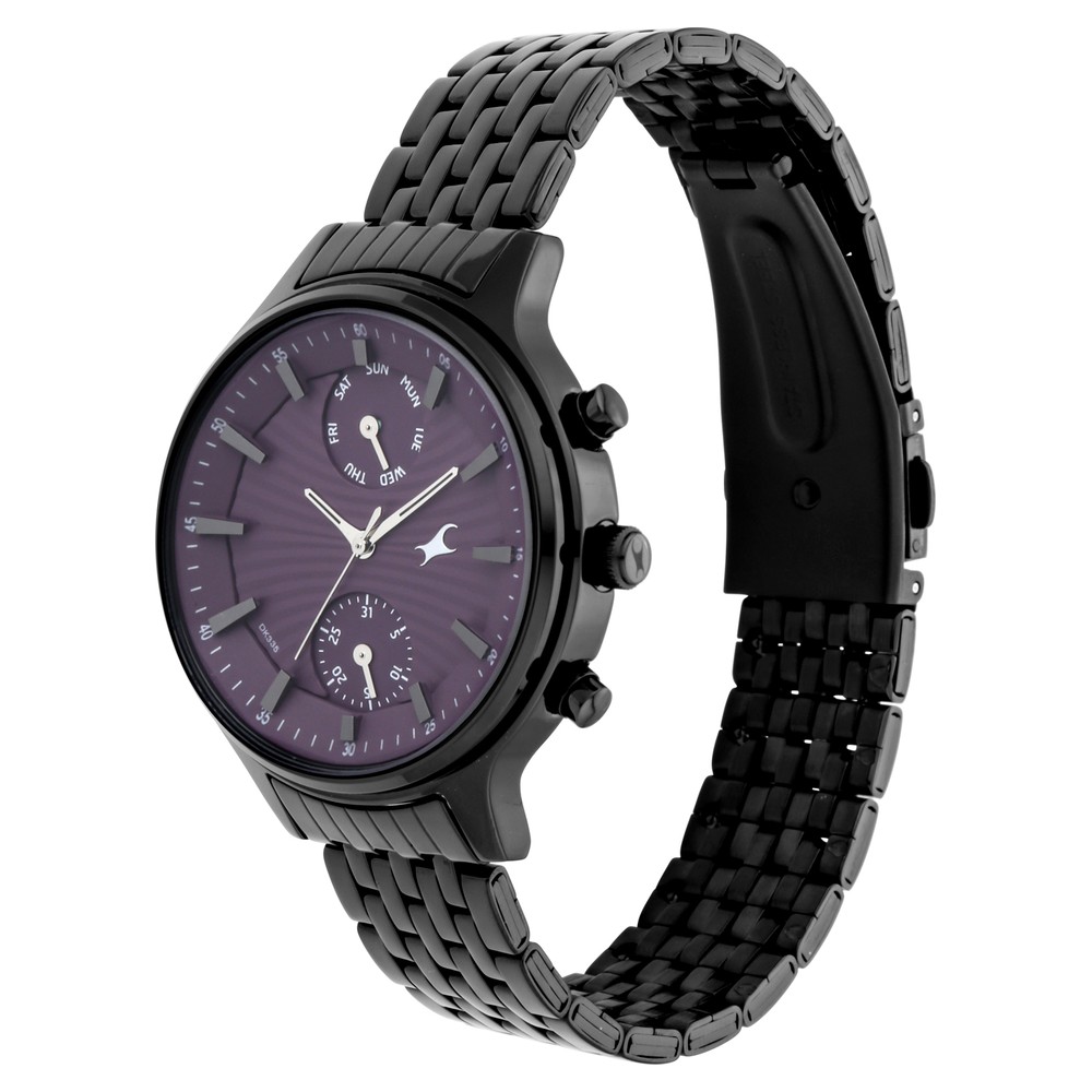 Buy Online Fastrack Ruffles Quartz Multifunction Purple Dial Stainless ...