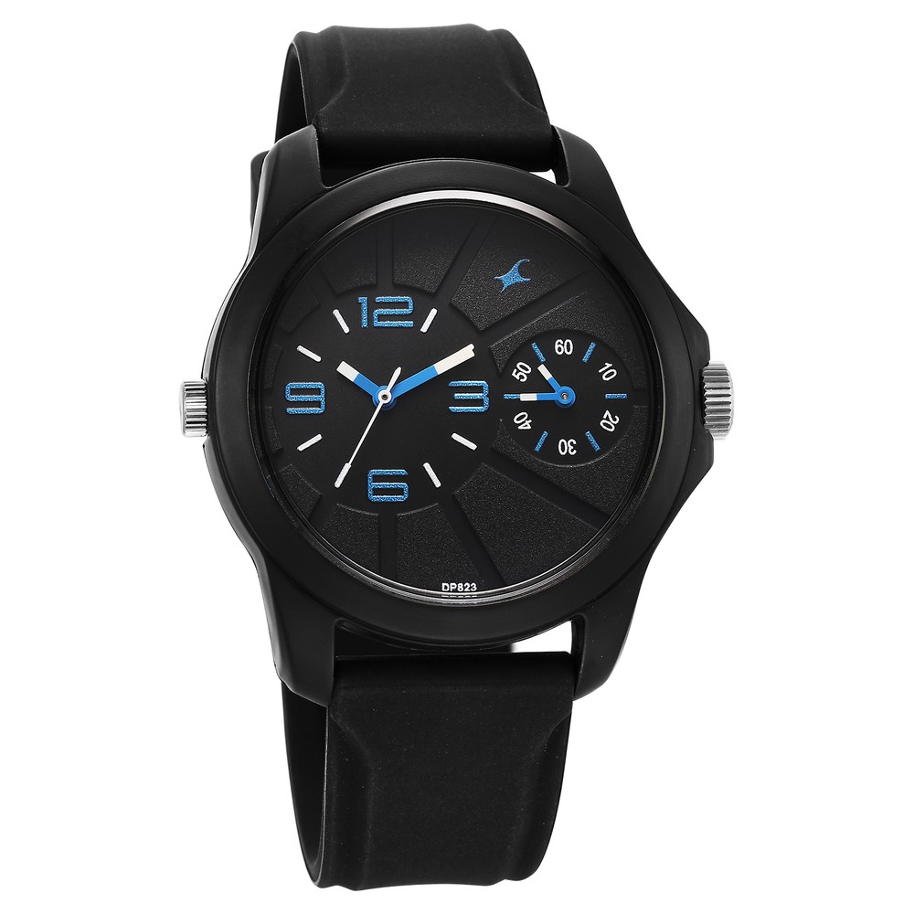 Buy Online Fastrack Dual Time Quartz Analog Black Dial Silicone Strap ...