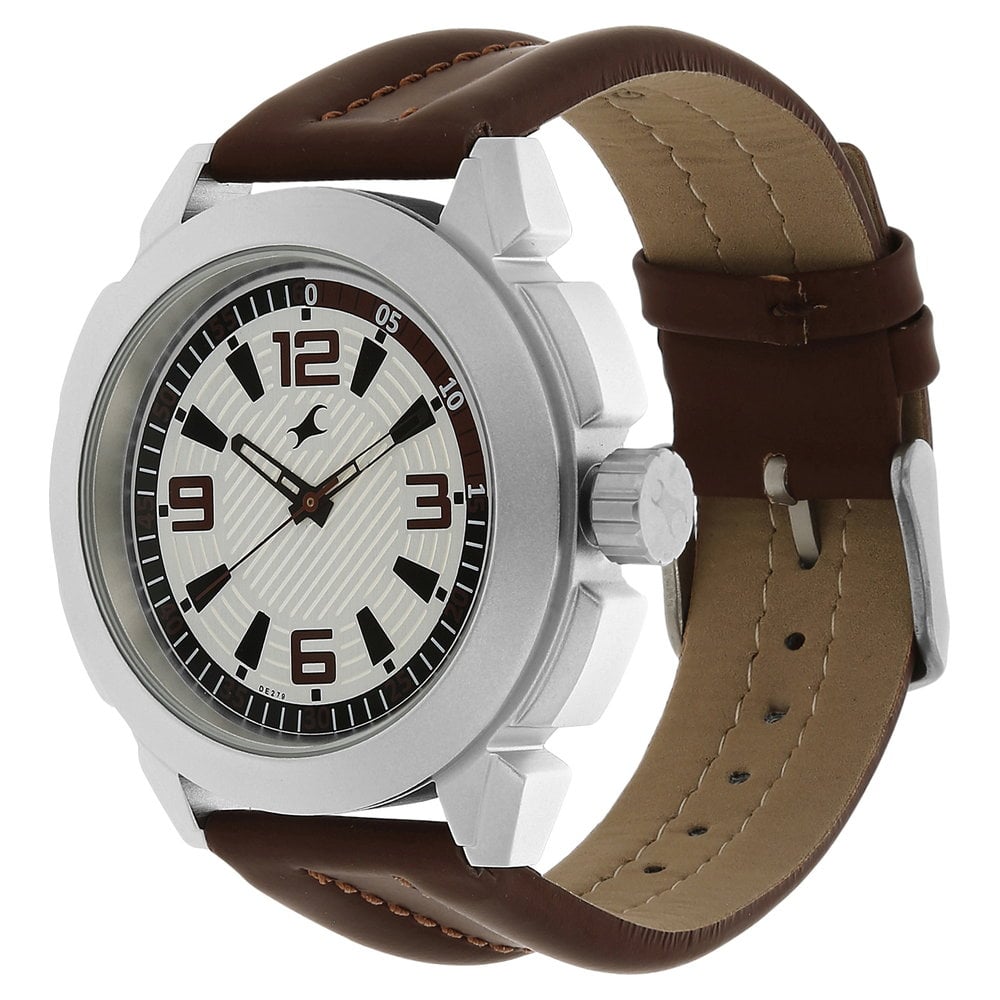 Buy Online Fastrack Quartz Analog Silver Dial Leather Strap Watch for ...