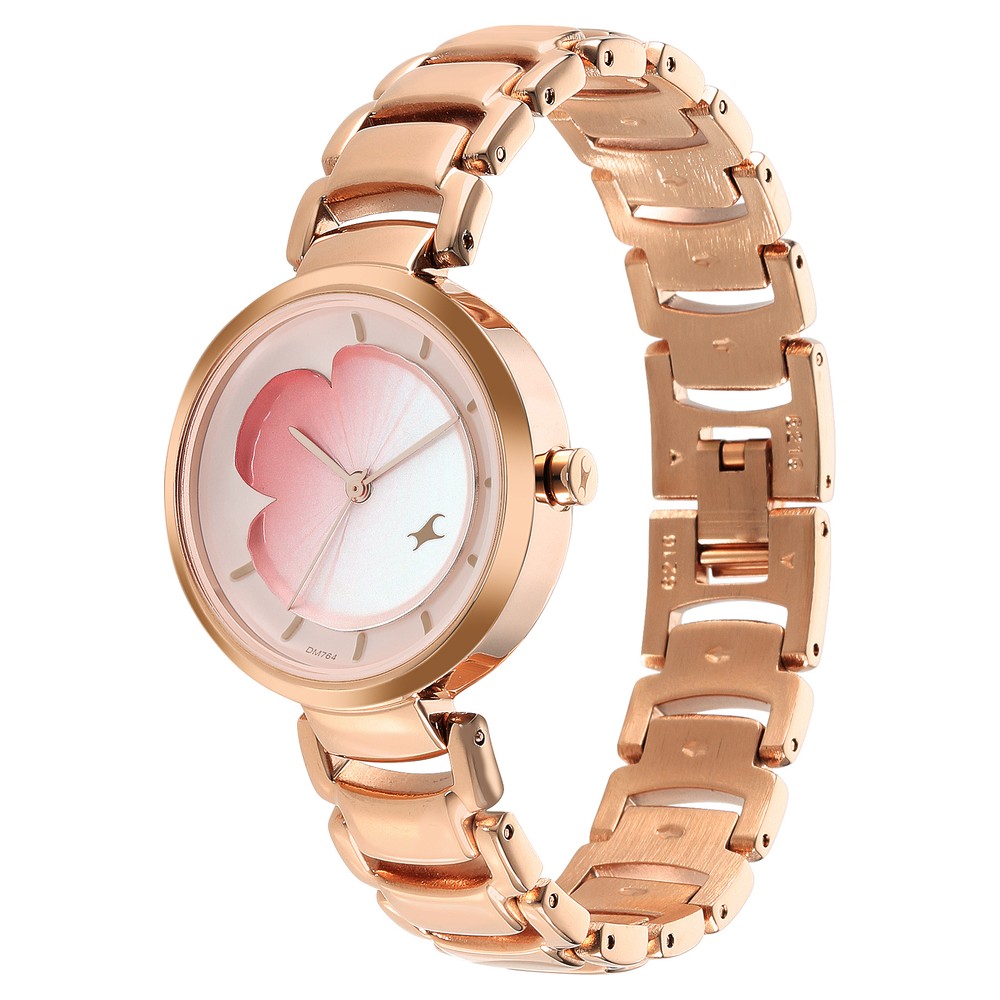 Buy Online Fastrack Uptown Retreat Quartz Analog Pink Dial Metal Strap ...
