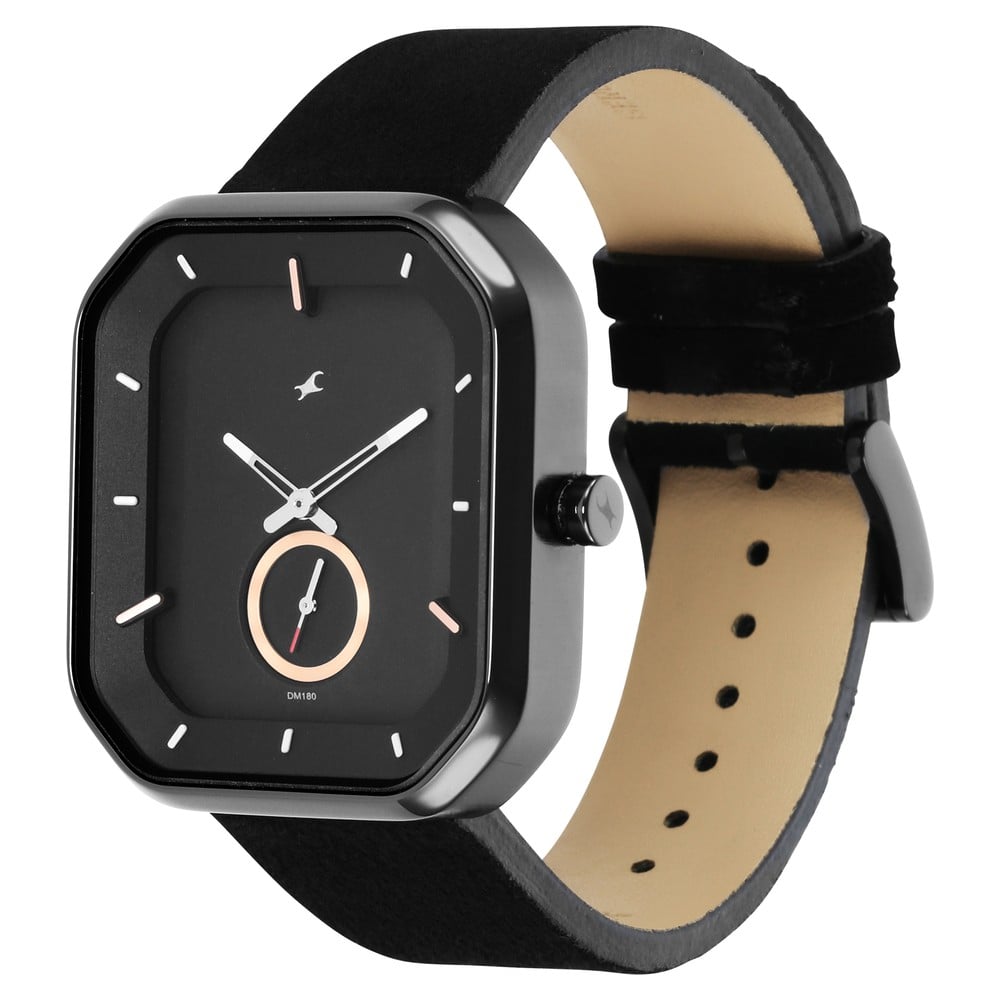 Buy Online Fastrack After Dark Black Dial Black Leather Strap Watch for ...