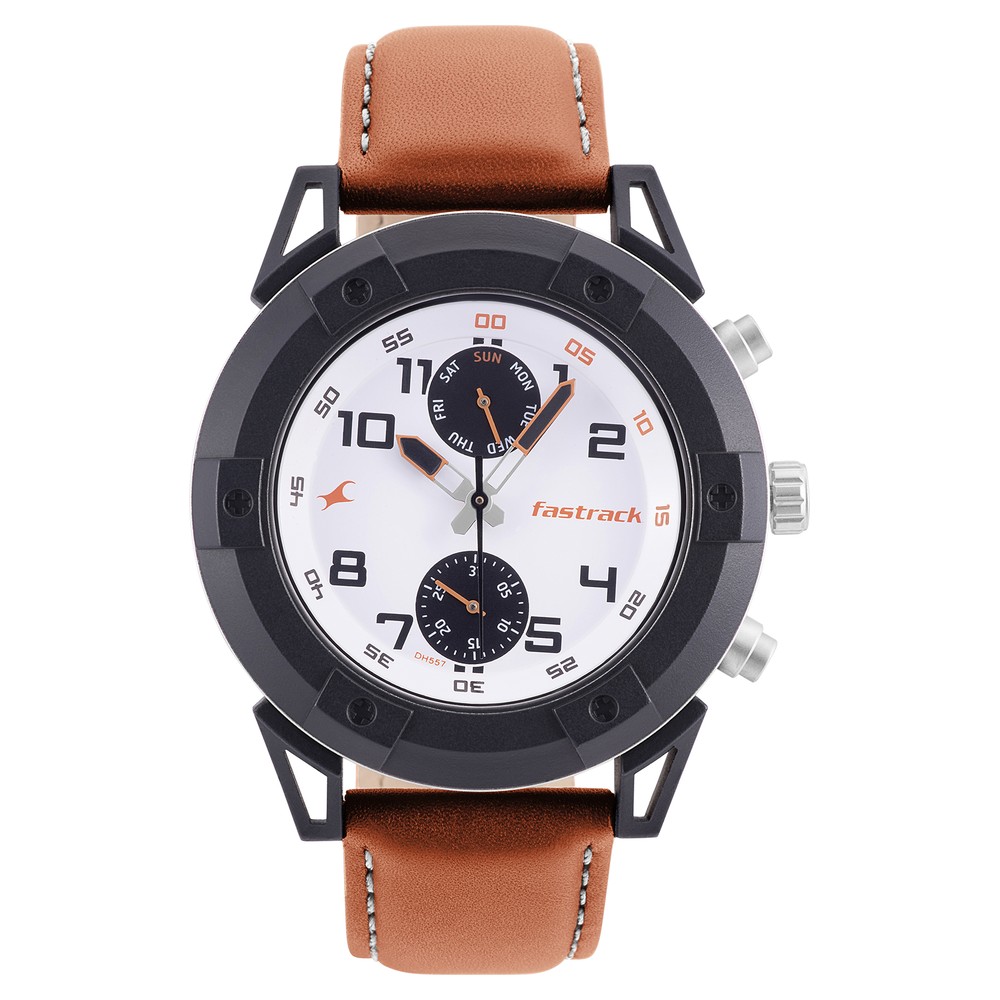 Buy Online Fastrack Modular Quartz Analog White Dial Leather Strap ...