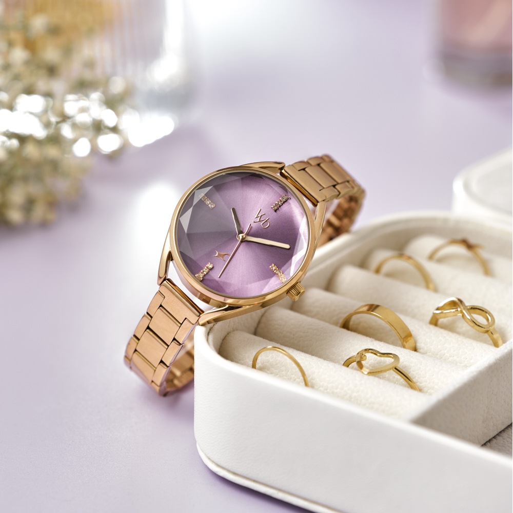 Buy Online Fastrack Vyb Aurora Quartz Analog Purple Dial Rose Gold ...