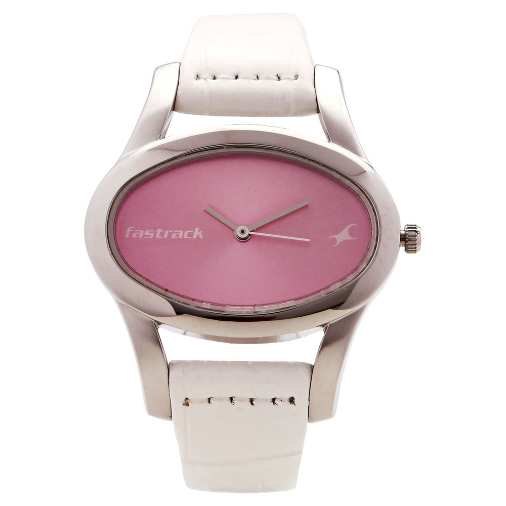 Buy Online Fastrack Quartz Analog Pink Dial Leather Strap Watch for ...