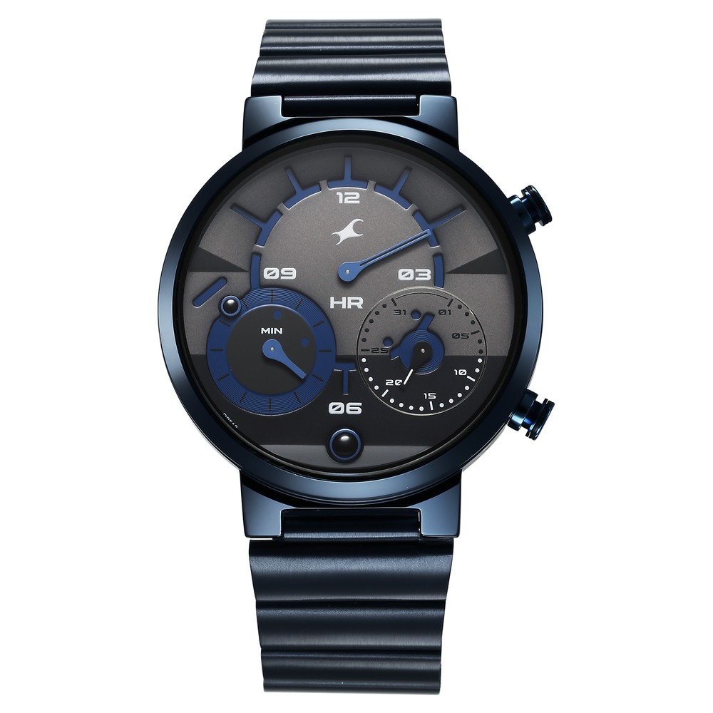 Buy Online Fastrack Gambit Micromotor Black Dial Blue Metal Strap ...