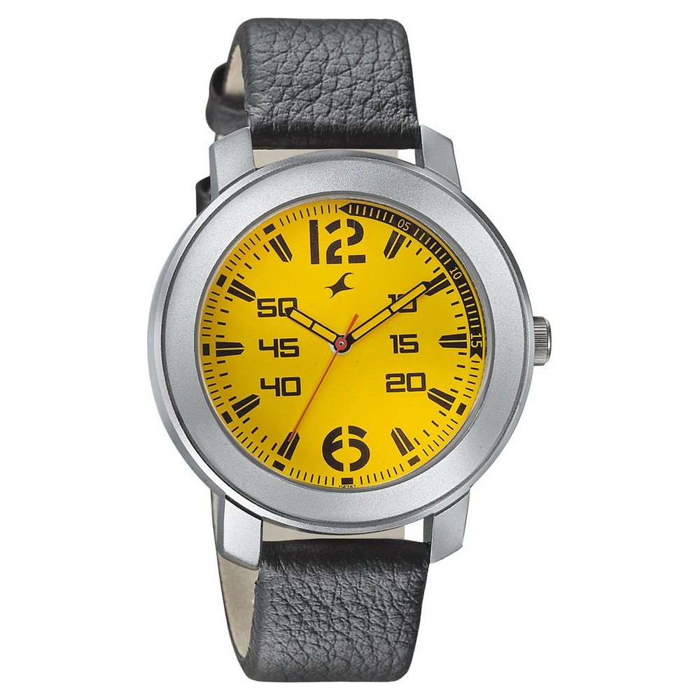 Buy Online Fastrack Quartz Analog Yellow Dial Leather Strap Watch for ...