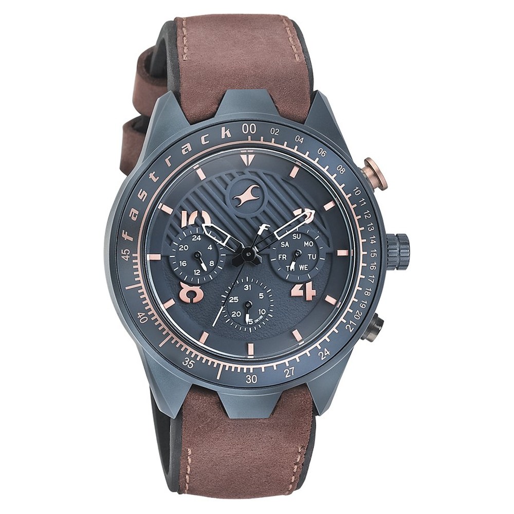 Buy Online Fastrack All Nighters Quartz Multifunction Blue Dial Leather ...