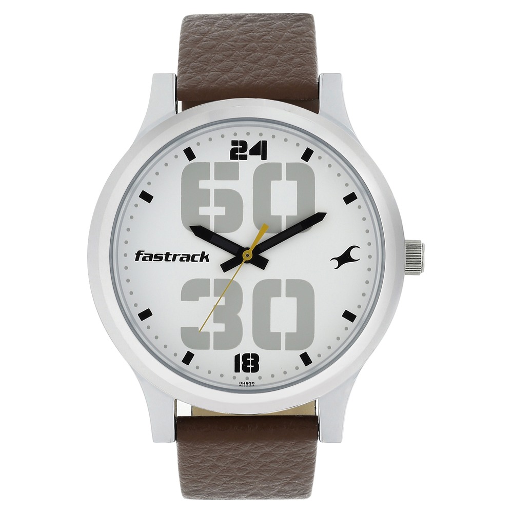 Buy Online Fastrack Bold Quartz Analog White Dial Leather Strap Watch ...