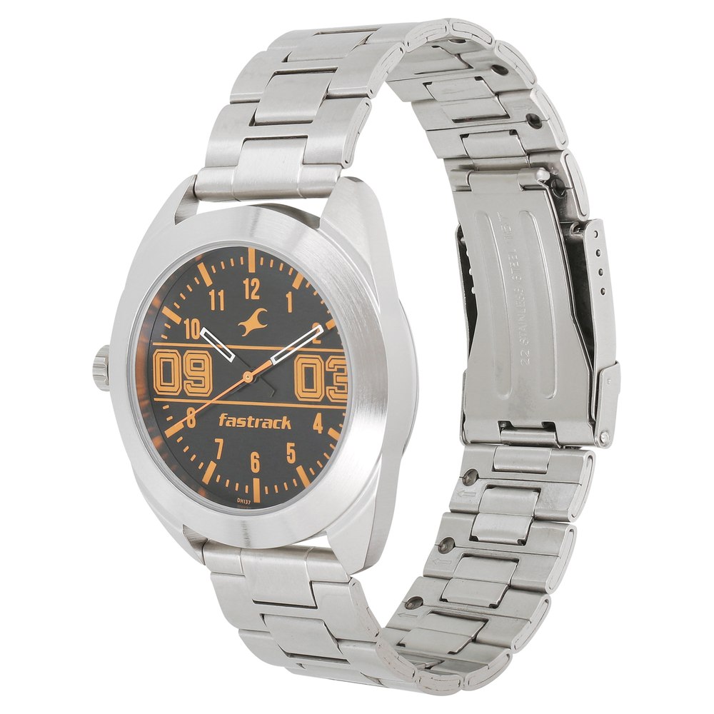 Buy Online Fastrack Varsity Quartz Analog Black Dial Stainless Steel ...