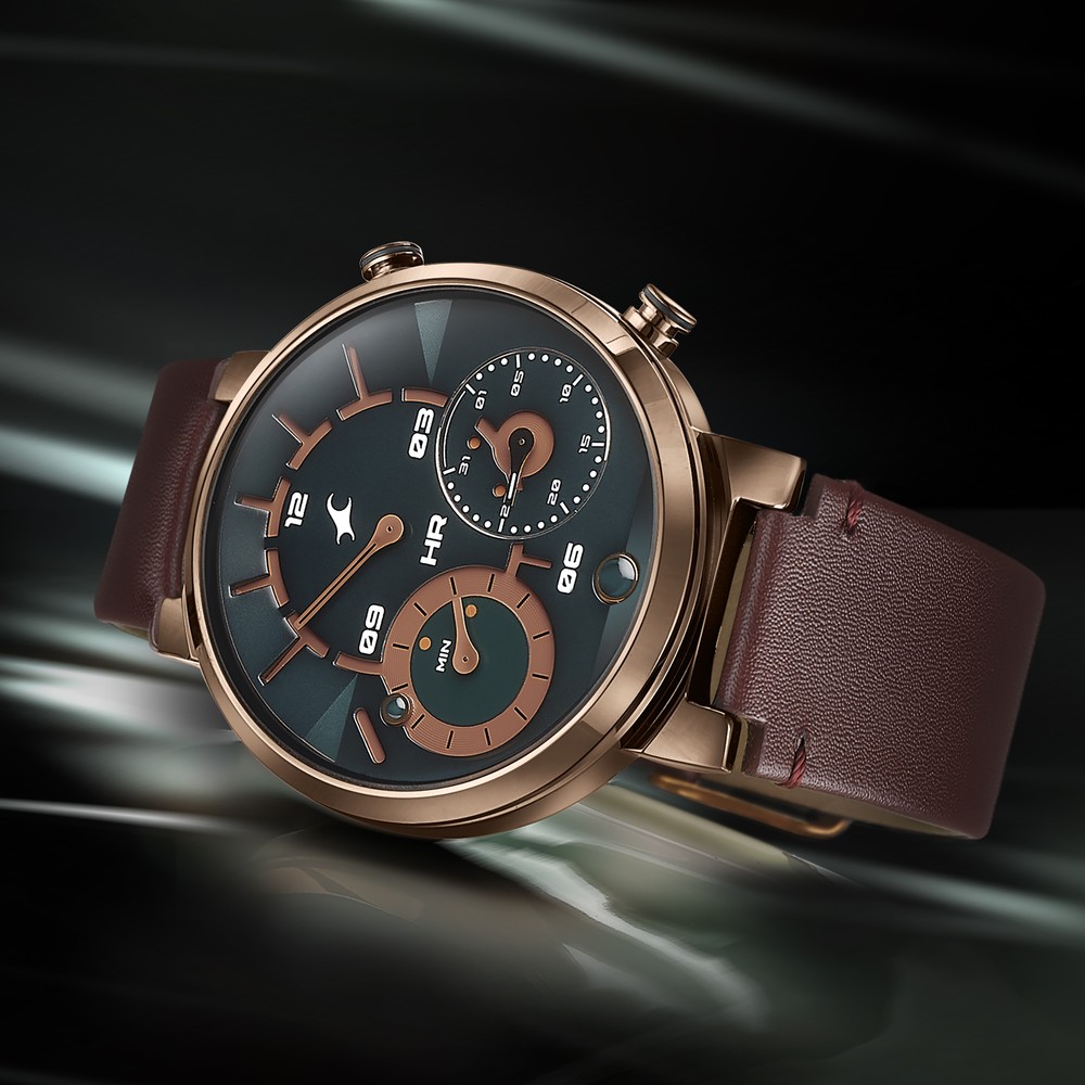 Buy Online Fastrack Gambit Micromotor Green Dial Brown Leather Strap ...