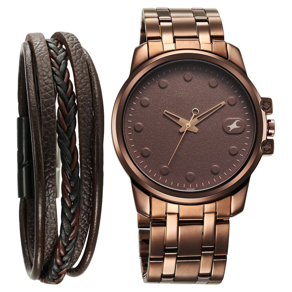 Buy Online Fastrack Pulse Quartz Analog Brown Dial With Brown Stainless ...