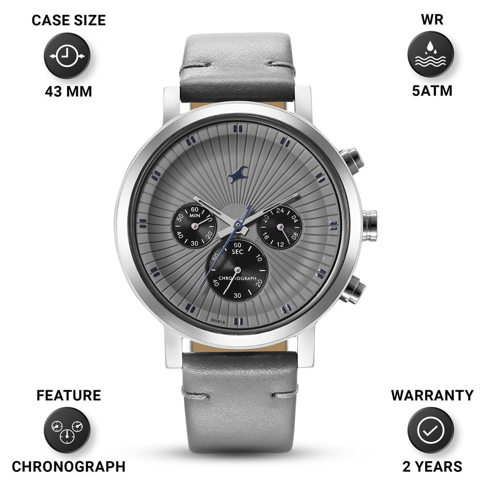 Buy Online Fastrack Kronos Multifunction Grey Dial Leather Strap Watch ...