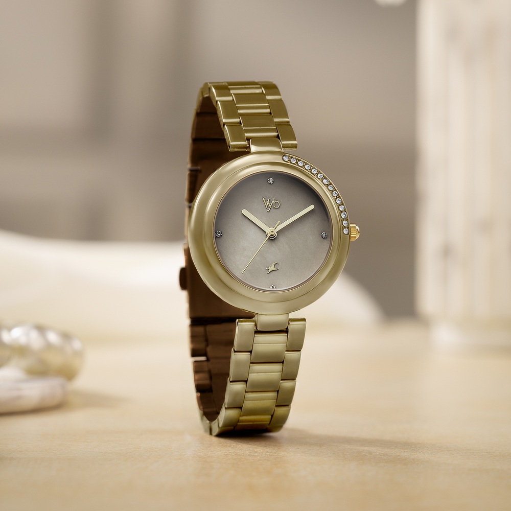 Buy Online Vyb Aura By Fastrack Quartz Analog Khaki Dial Brown ...