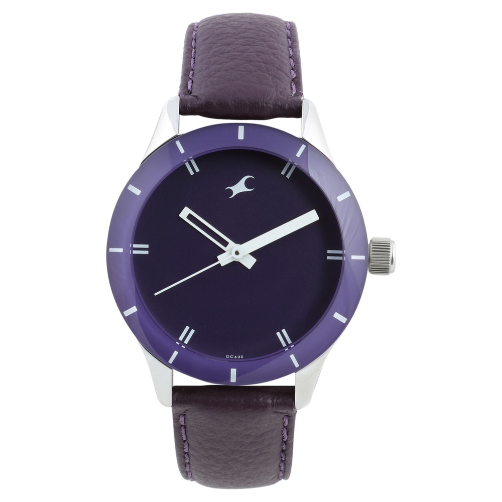 Buy Online Fastrack Quartz Analog Purple Dial Leather Strap Watch for ...