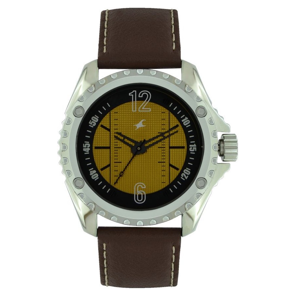 Buy Online Fastrack Quartz Analog Yellow Dial Leather Strap Watch for ...