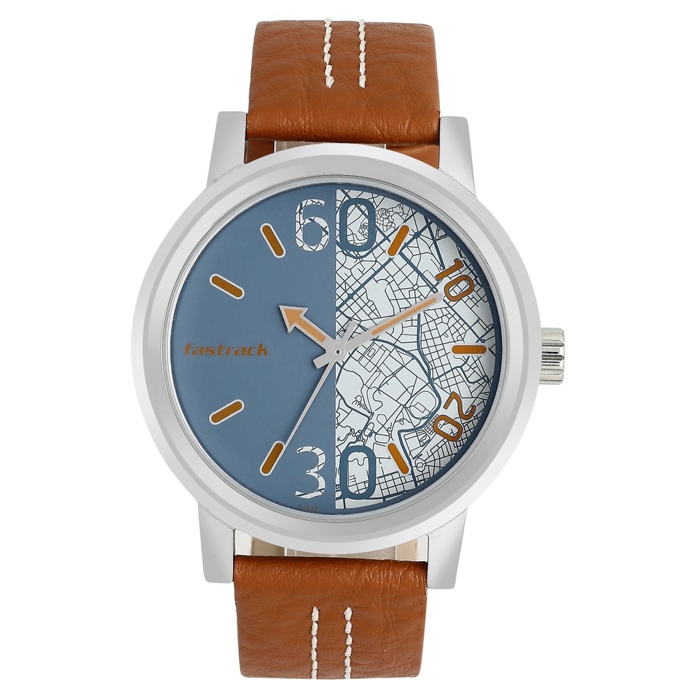 Buy Online Fastrack Road Trip Quartz Analog Blue Dial Leather Strap ...