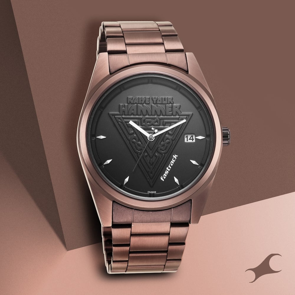 Buy Online Fastrack Thor Quartz Analog with Date Black Dial Metal Strap ...