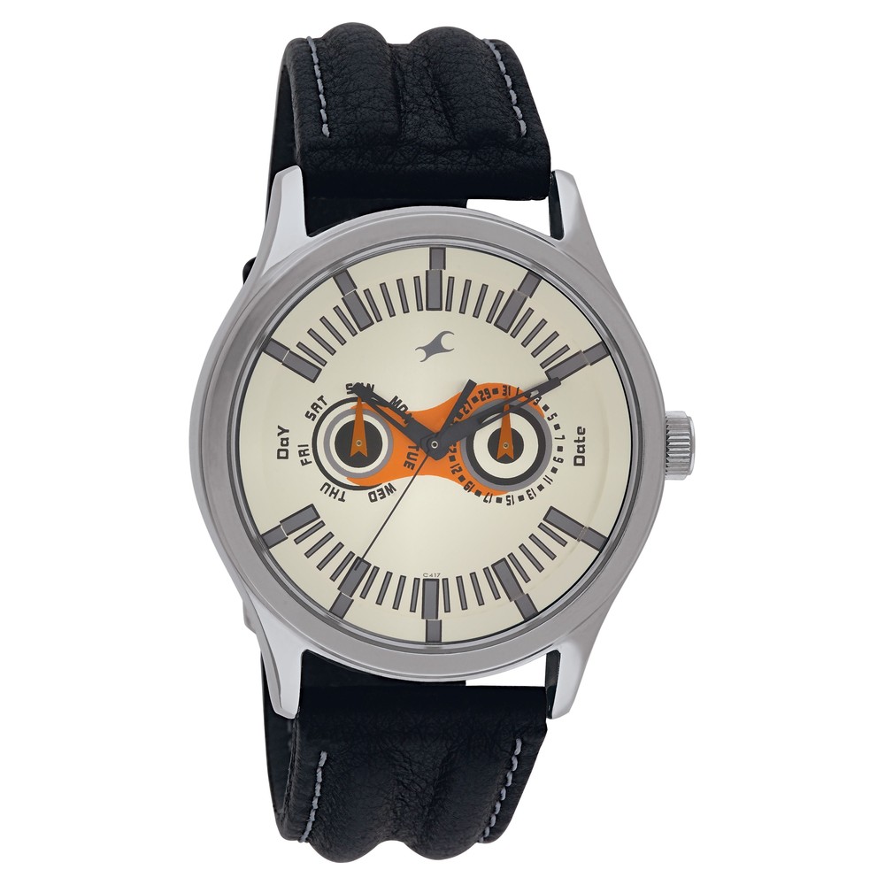 Buy Online Fastrack Quartz Multifunction Silver Dial Leather Strap ...