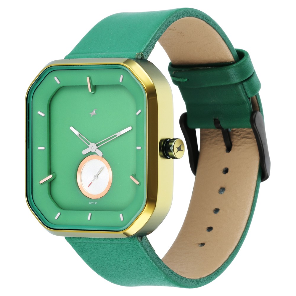 Buy Online Fastrack After Dark Quartz Analog Green Dial Leather Strap ...