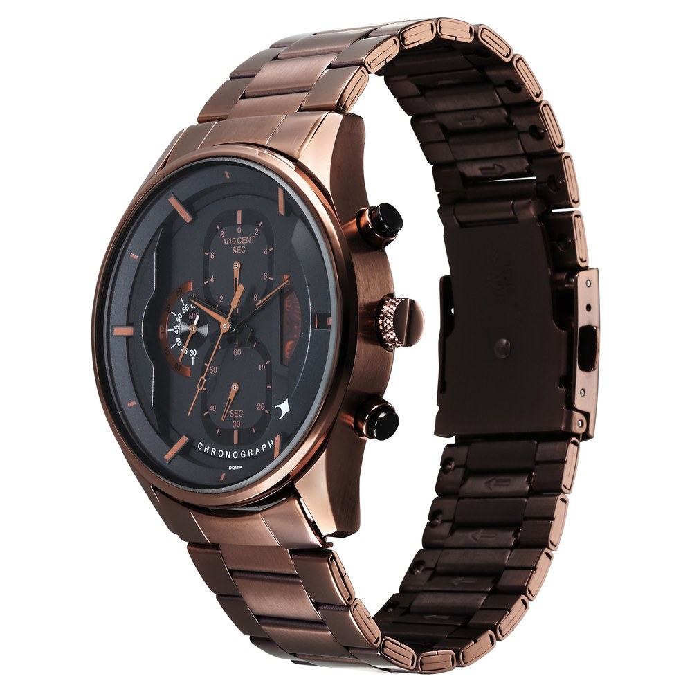 Buy Online Fastrack Opulence Sun Moon Chronograph Black Dial Brown ...